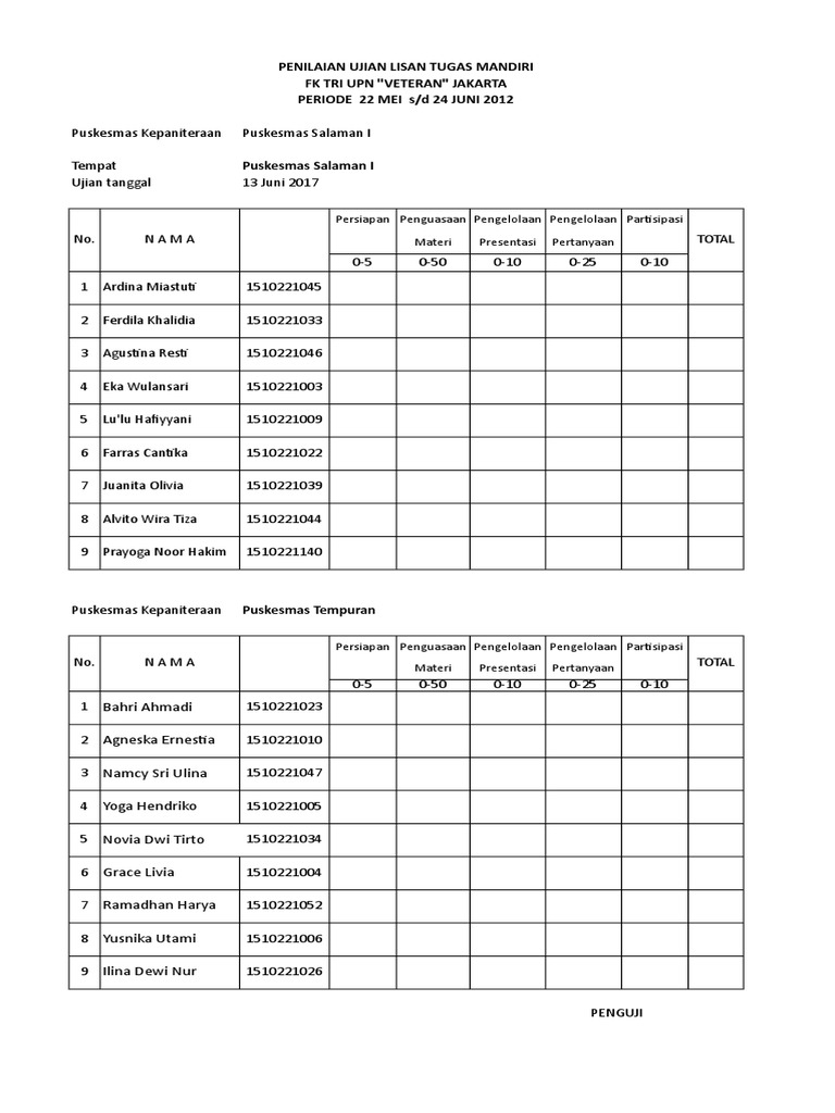 Contoh Blangko PENILAIAN UJIAN | PDF