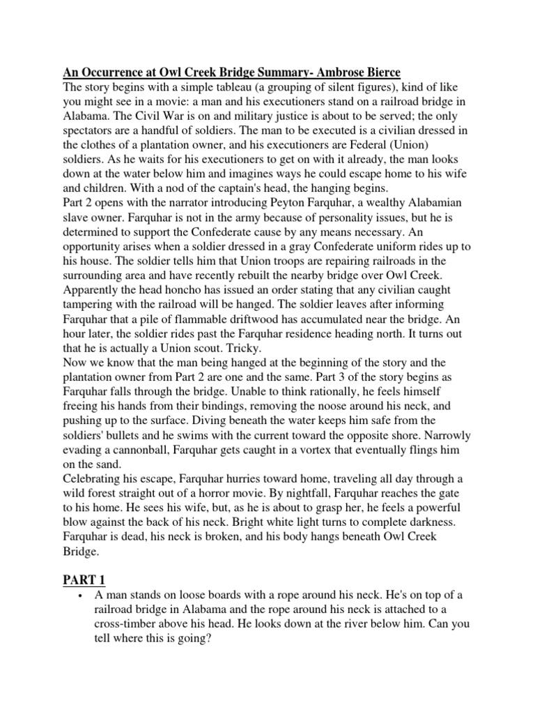 An Occurrence at Owl Creek Bridge Summary | PDF