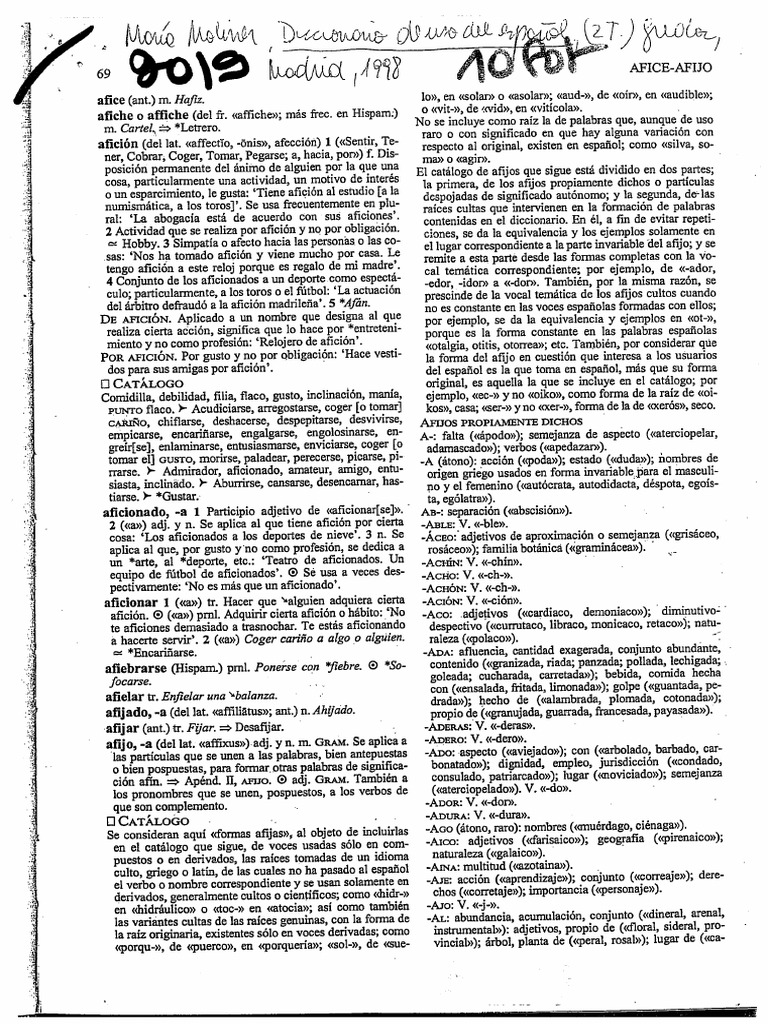 Afijos - Diccionario Del Uso Del Español Moliner | PDF