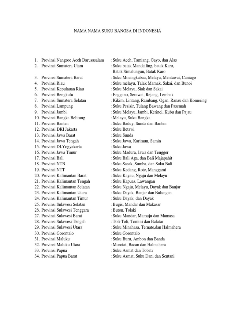 Nama Nama Suku Bangsa Di Indonesia | PDF