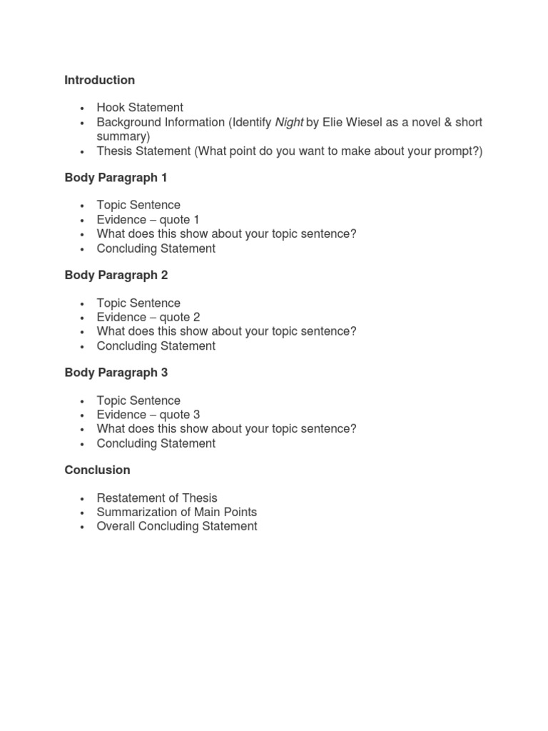 Essay Guide for Elie Wiesel's Night | PDF | History | General Fiction