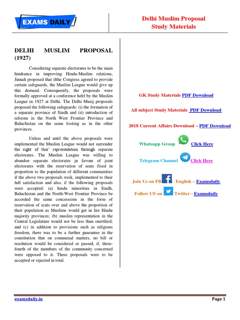 Delhi Muslim Proposal PDF | PDF