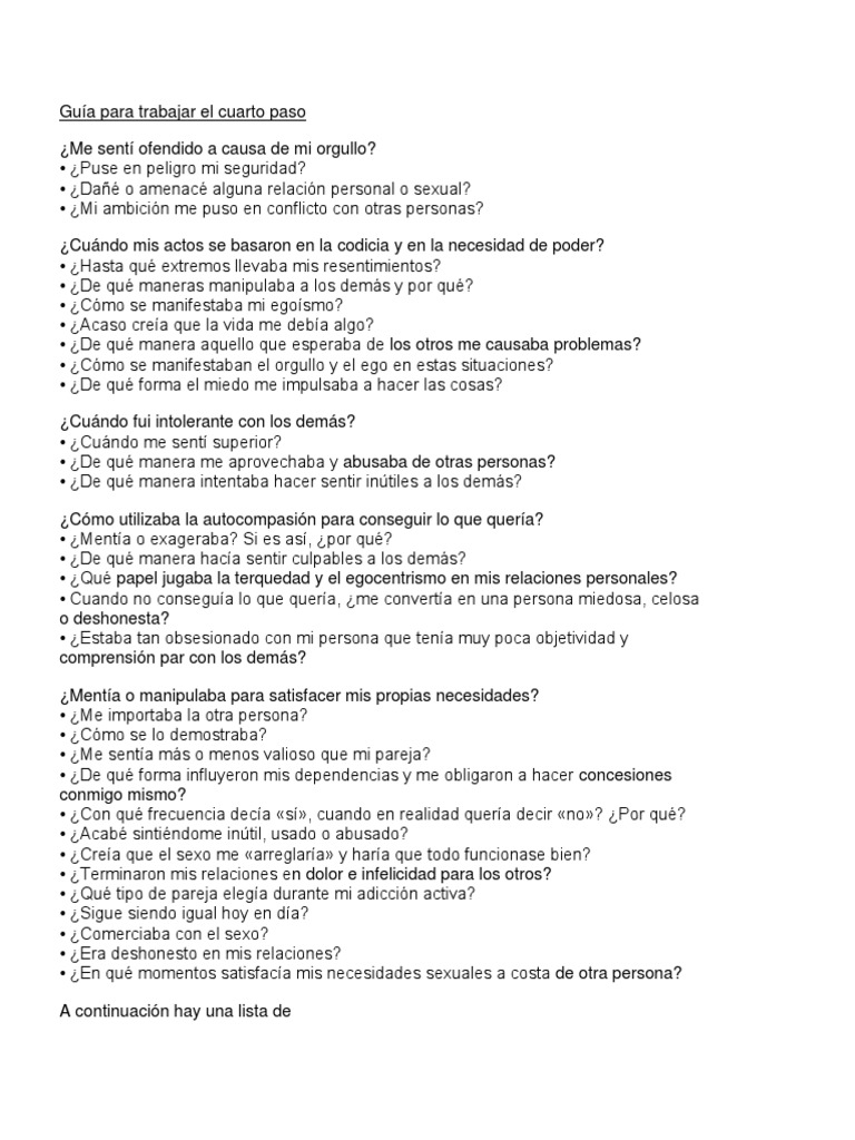 Guía para Trabajar El Cuarto Paso | PDF