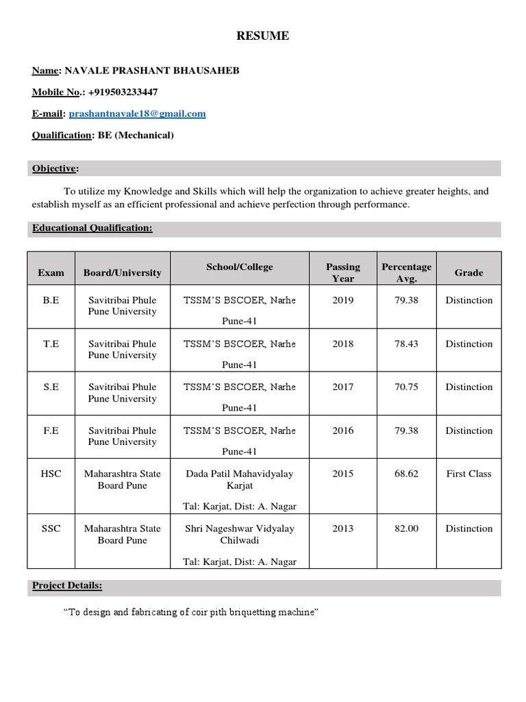 Mechanical Engineer Resume Summary | PDF