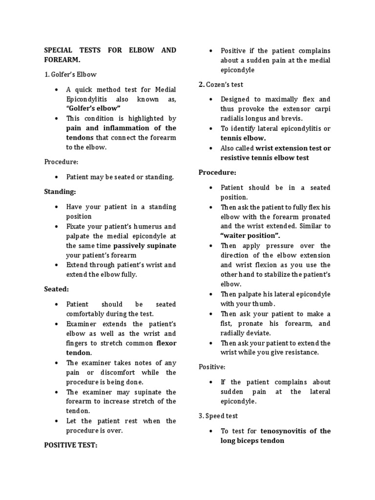 Elbow & Forearm Test Guide | PDF