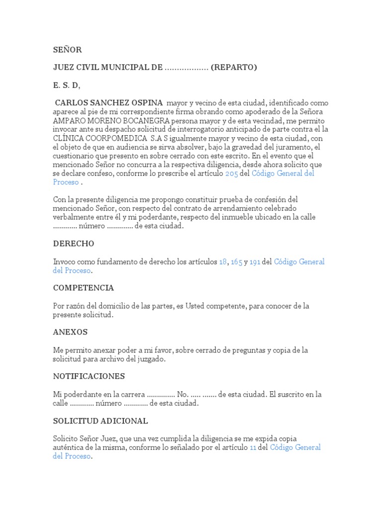 Solicitud Interrogatorio Anticipado de Parte | PDF