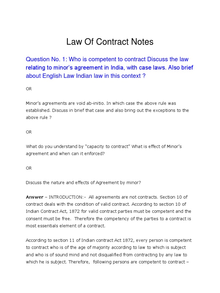 Law of Contract Notes | PDF