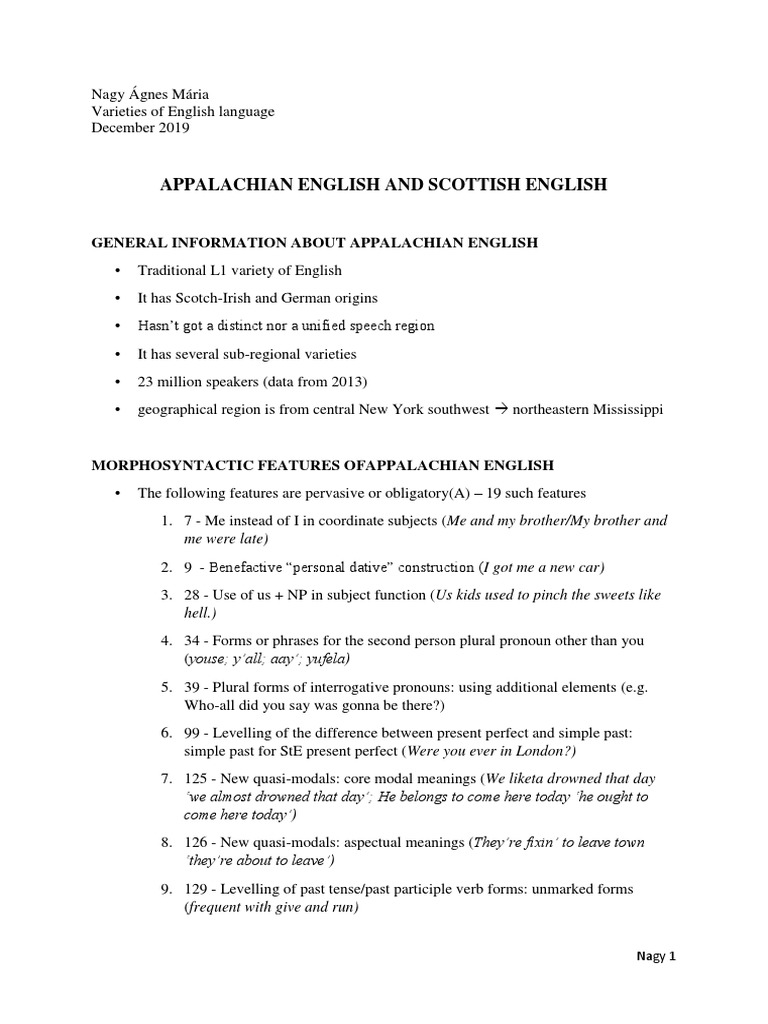 Appalachian English and Scottish English | PDF