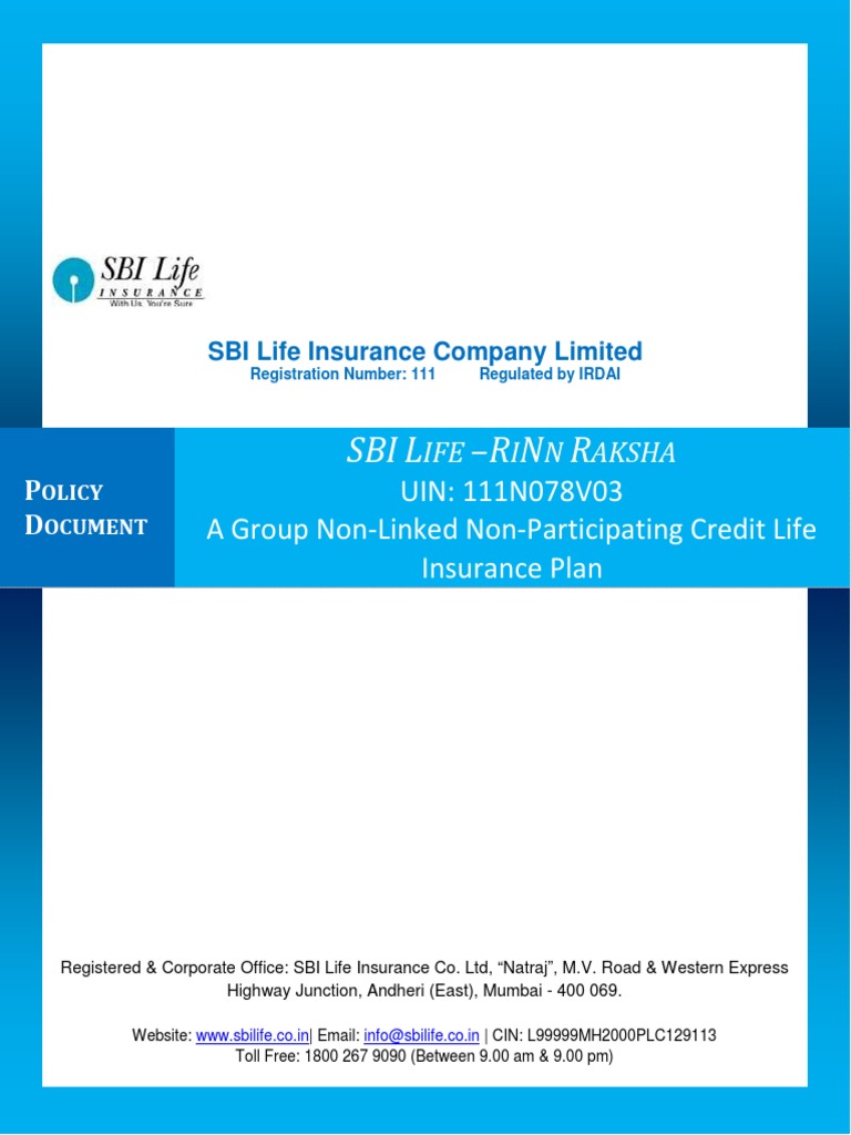Policy Document - SBI Life - RiNn Raksha 111N078V03 PDF | PDF | Finance ...