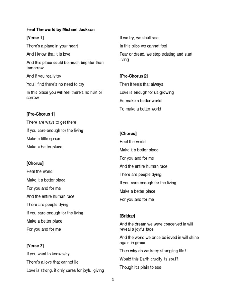 Heal The World by Michael Jackson | PDF