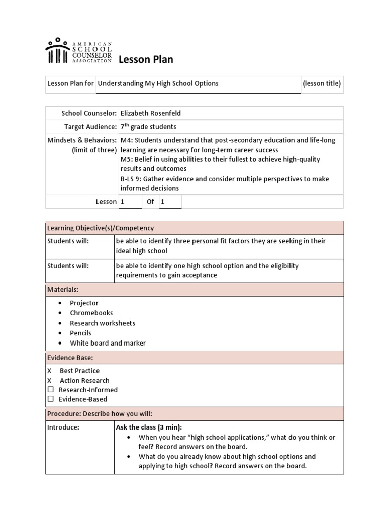 High School Options Lesson Plan | PDF | Career & Growth | Wellness