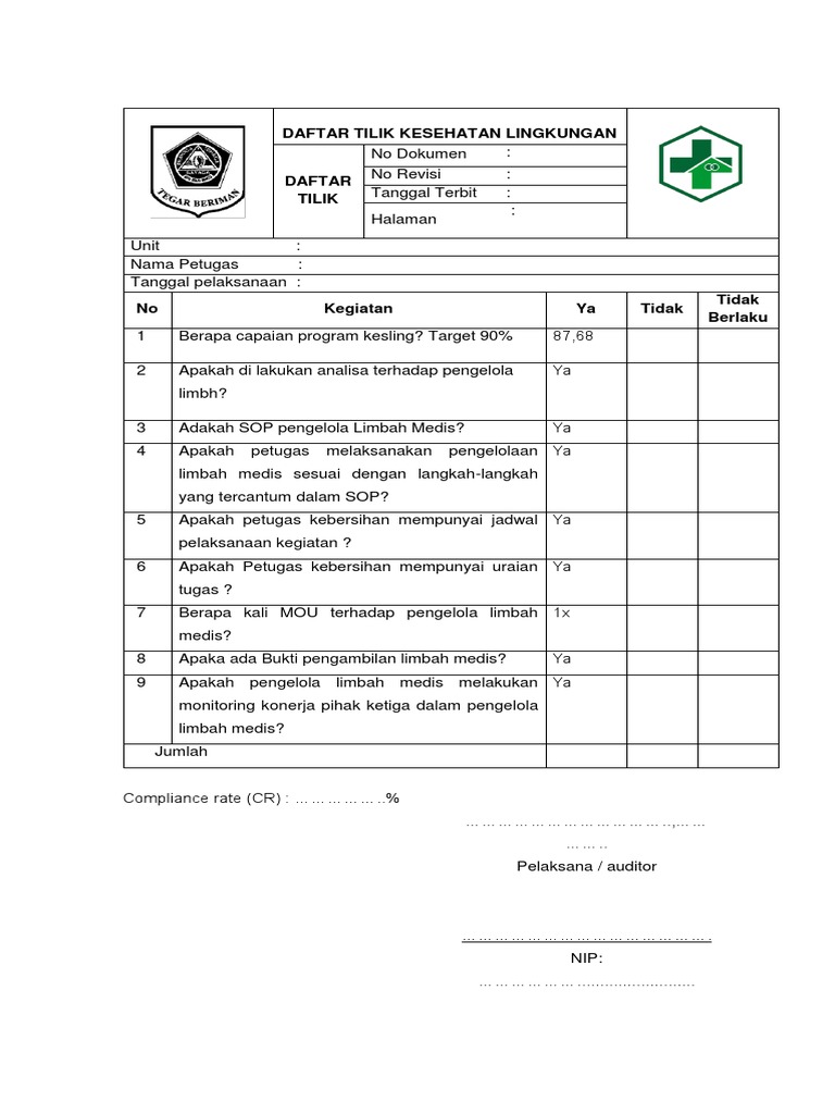 Daftar Tilik Kesling | PDF