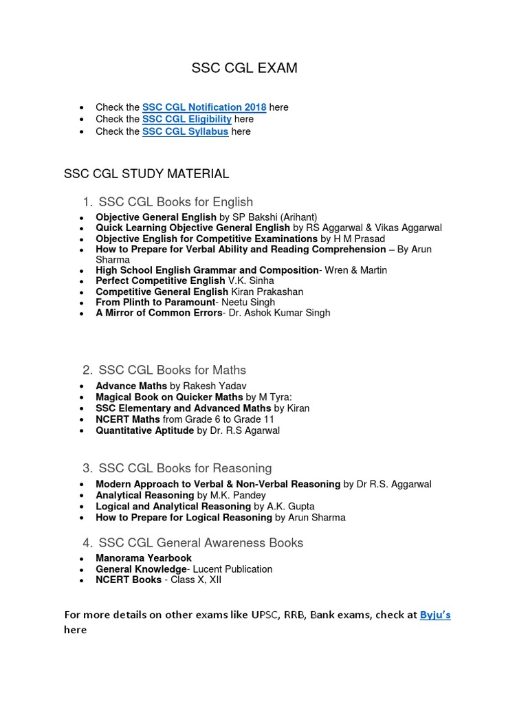 SSC CGL Book List | PDF