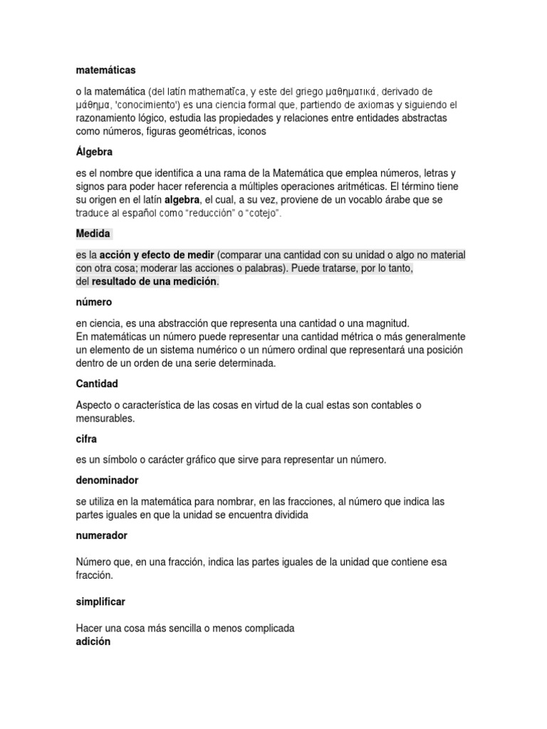 100 Palabras de Matematica | PDF | Números | División (Matemáticas)