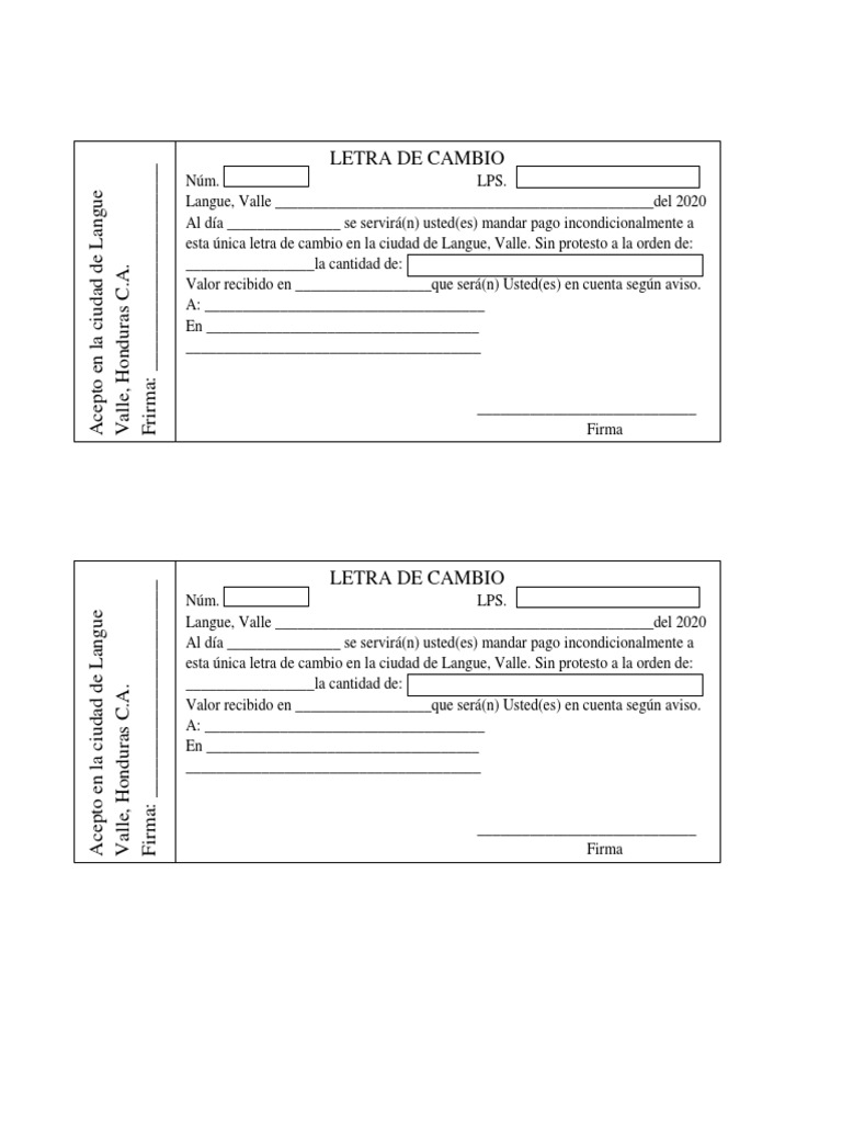 Letra de Cambio para Imprimir en Word | PDF