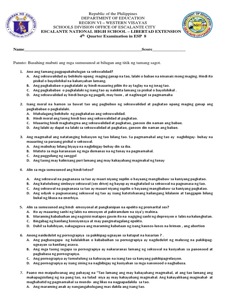 Esp8 4th Periodical Exam | PDF
