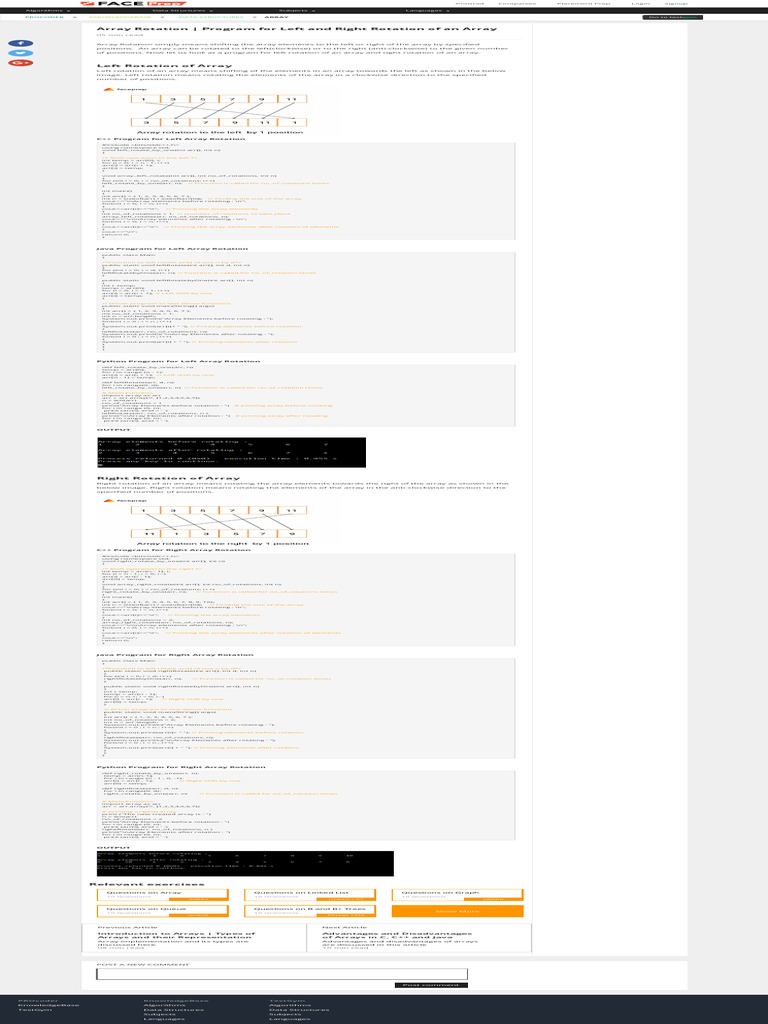 Array Rotation Program For Left And Right Rotation Of An Array Faceprep Procoder Pdf