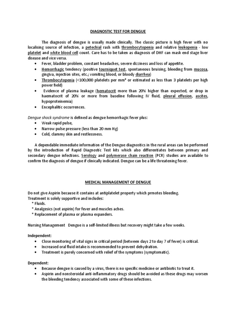 Diagnostic Test For Dengue | PDF | Bleeding | Epidemiology