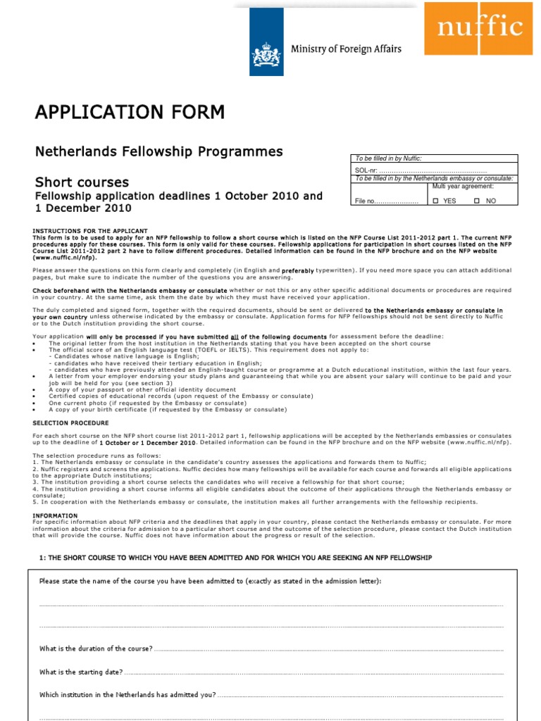 Application Form: Netherlands Fellowship Programmes Short Courses | PDF | Identity Document