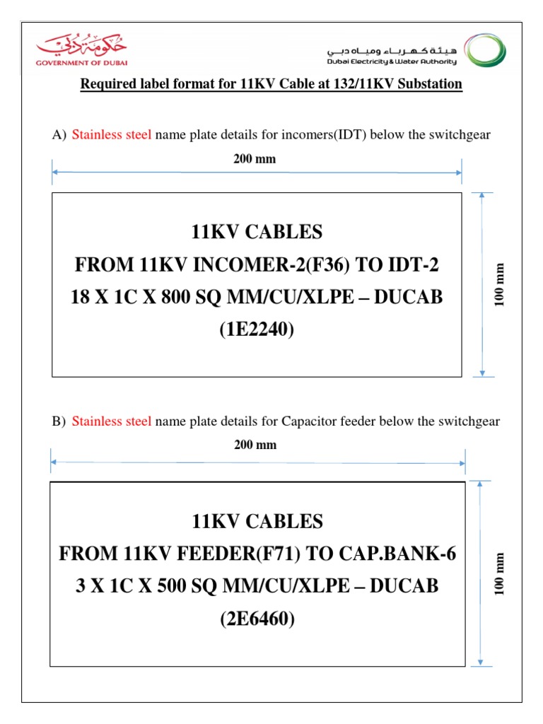 DAM Label Requirement For 11KV Cable at Substation | PDF | Electrical ...