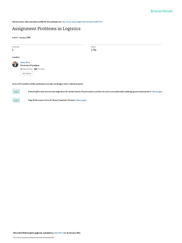 Assignment Problems in Logistics | PDF | Mathematical Optimization | Linear Programming