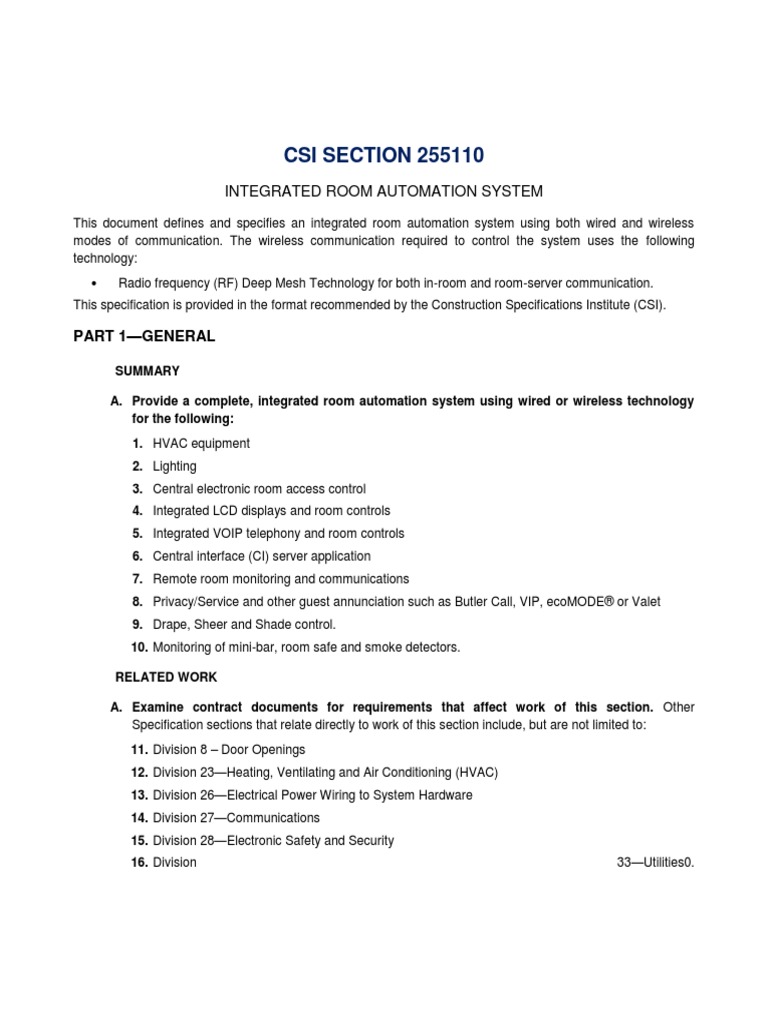 INNCOM Integrated Room Automated System Specifications 25510 | PDF ...