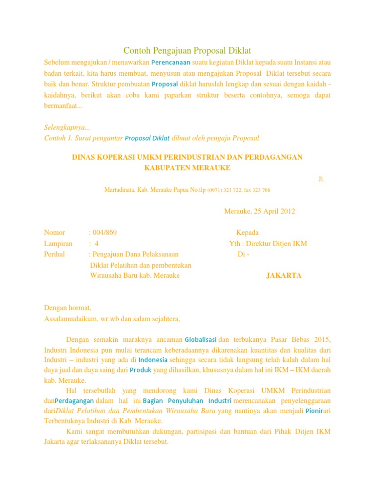 Contoh Pengajuan Proposal Diklat | PDF