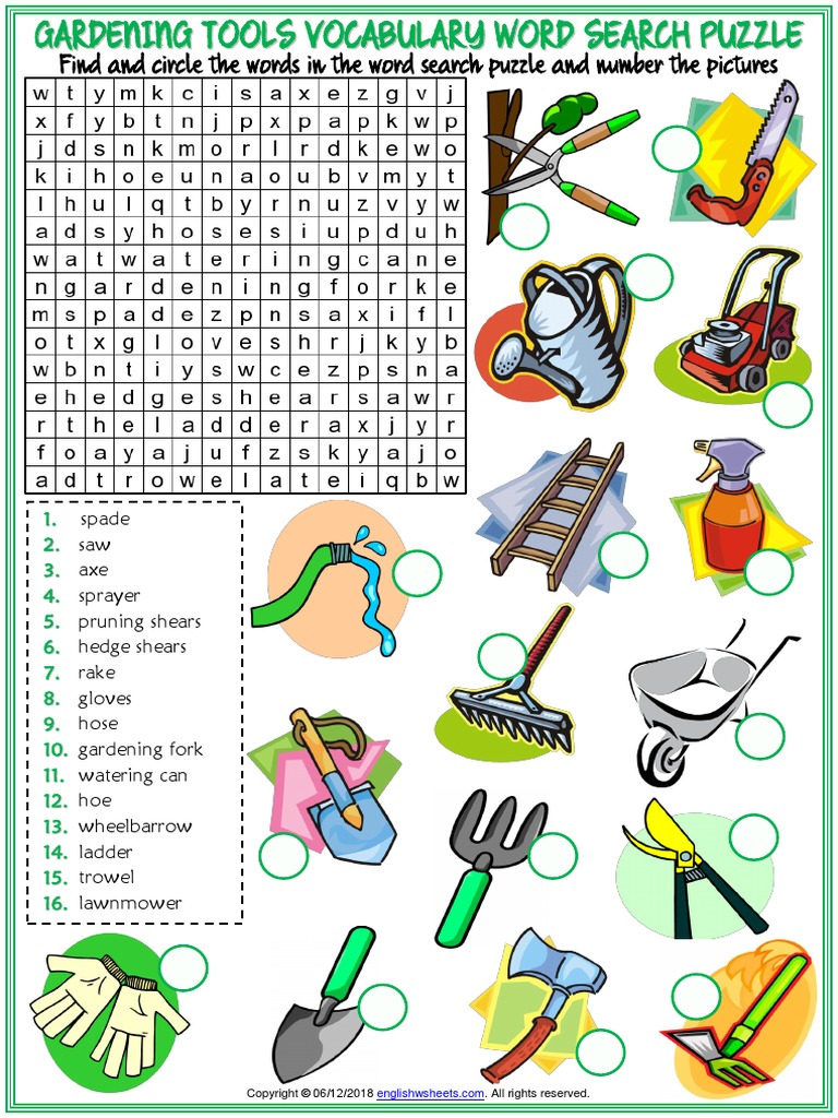 Garden Tool Printable Worksheets Gardening Tools ESL Vocabulary