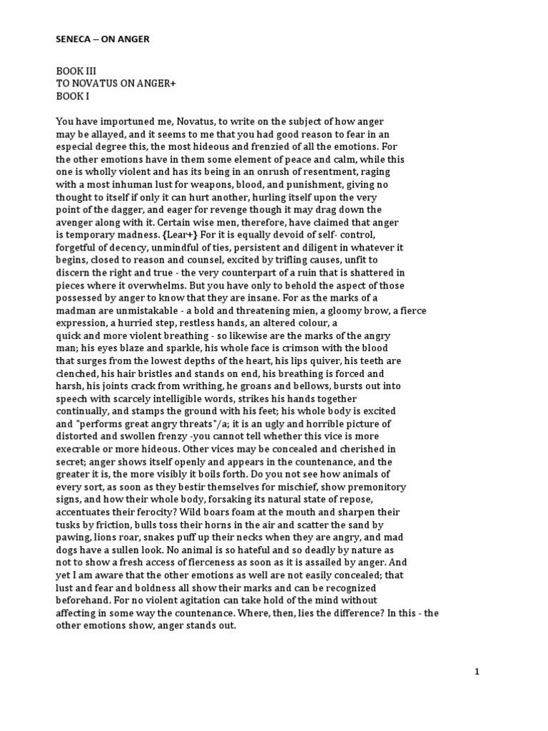 Seneca - On Anger (De Ira) | PDF | Anger | Psychological Concepts