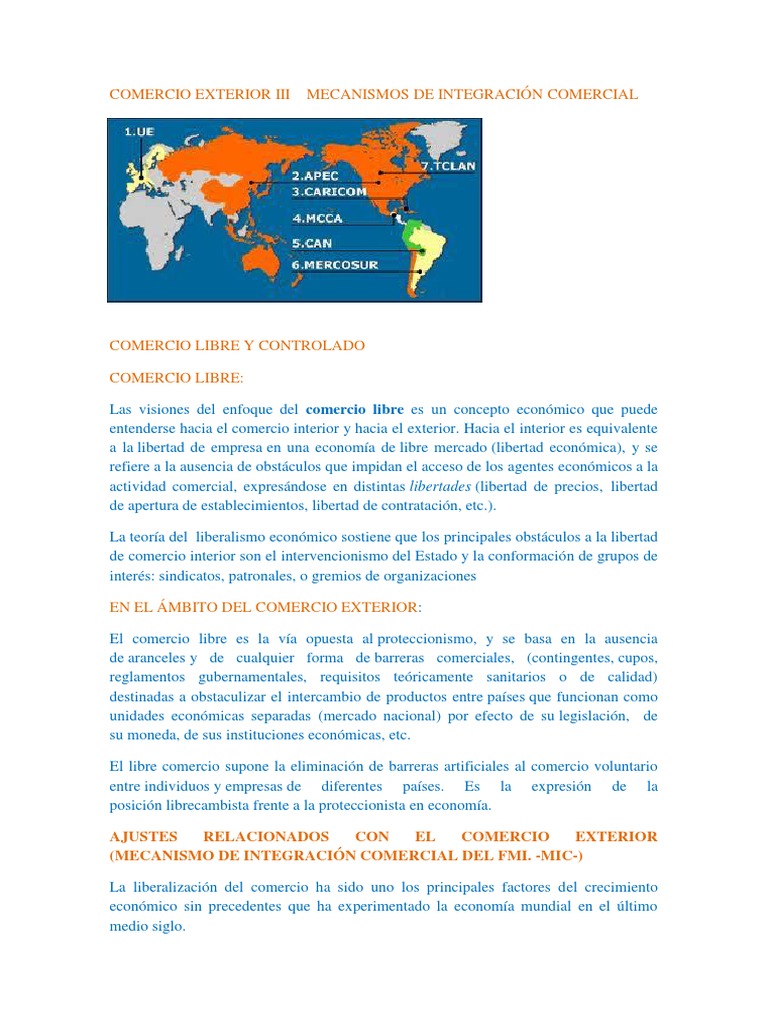 Comercio Exterior Iii Mecanismos de Integración Comercial | PDF | Libre ...