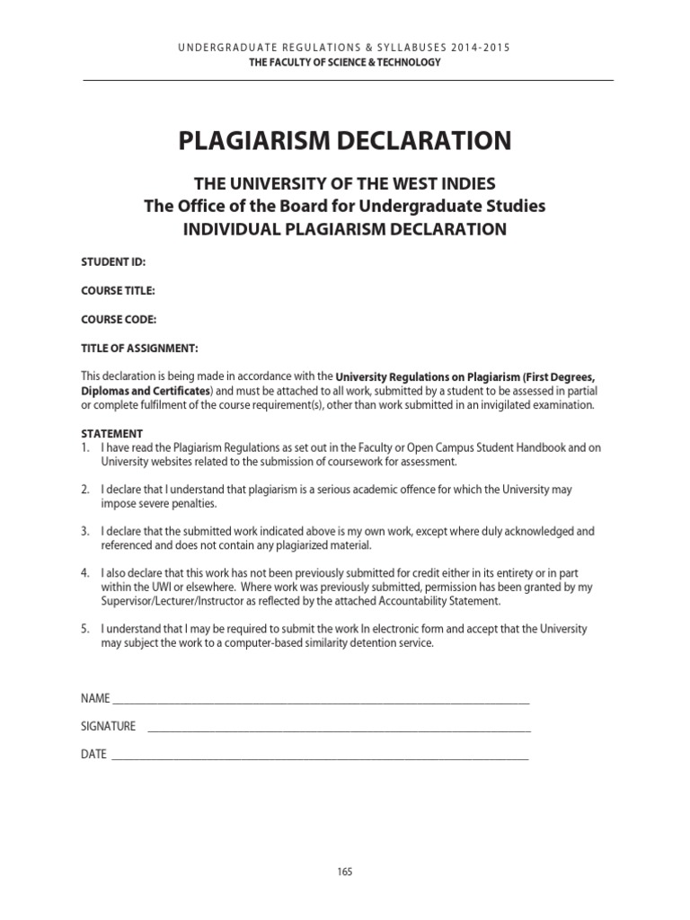 Plagiarism Declaration Form | PDF