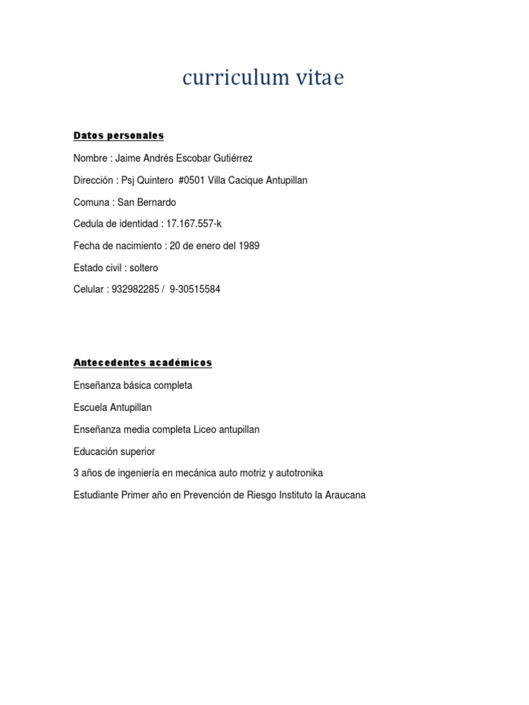 Curriculum Vitae Jaime Escobar Gutierrez | PDF