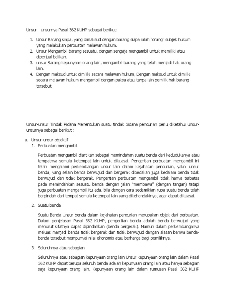 Unsur Pasal 362 Kuhp | PDF