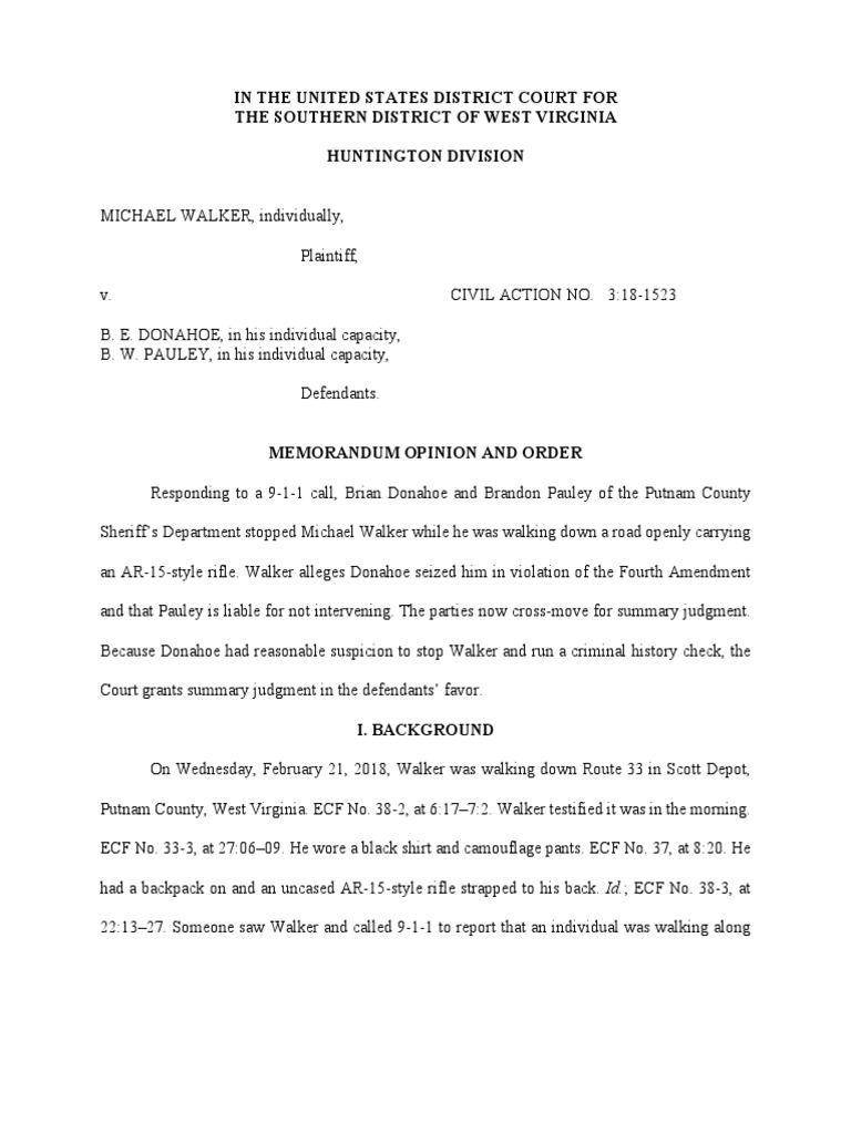 Walker Case Memorandum Order and Opinion Granting Summary Judgment For ...