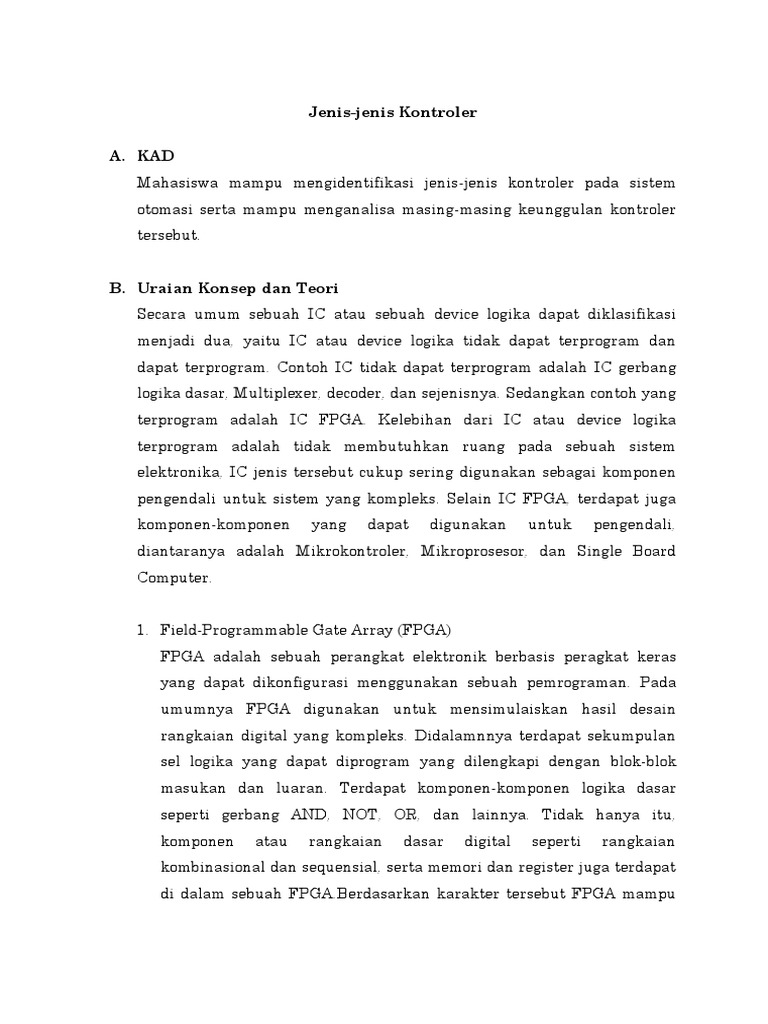Modul Ajar Mikrokontroler (Jenis-Jenis Kontroler) | PDF