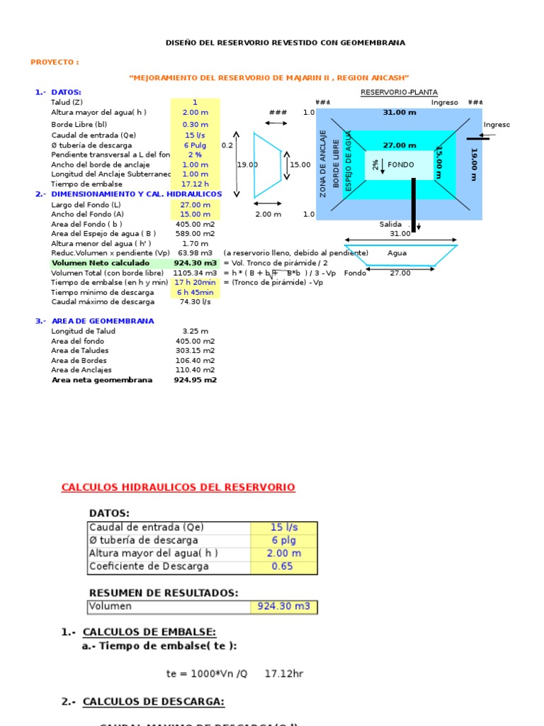 Diseño de Reservorio con Geomembrana | PDF | Reservorio | Ingeniería de Edificación