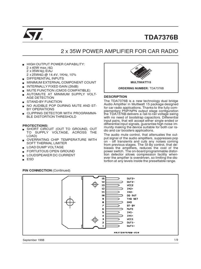 Datasheet Tda 7376b | PDF | Amplifier | Distortion