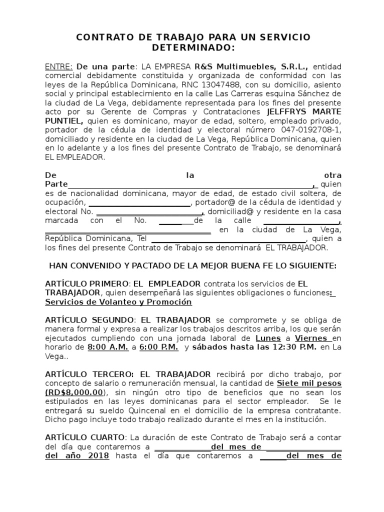 Contrato Temporal | PDF | Derecho laboral | República Dominicana
