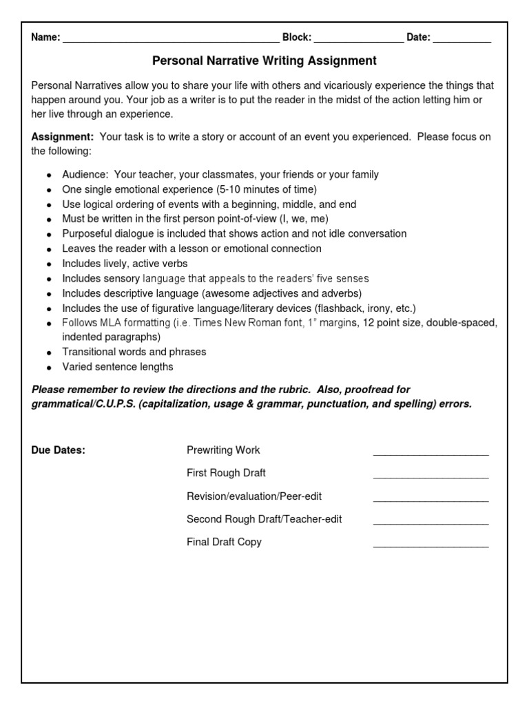 Personal Narrative Writing Packet | PDF | Narration | Narrative