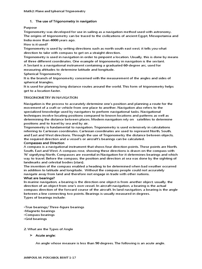 The Use of Trigonometry in Navigation | PDF | Navigation | Triangle