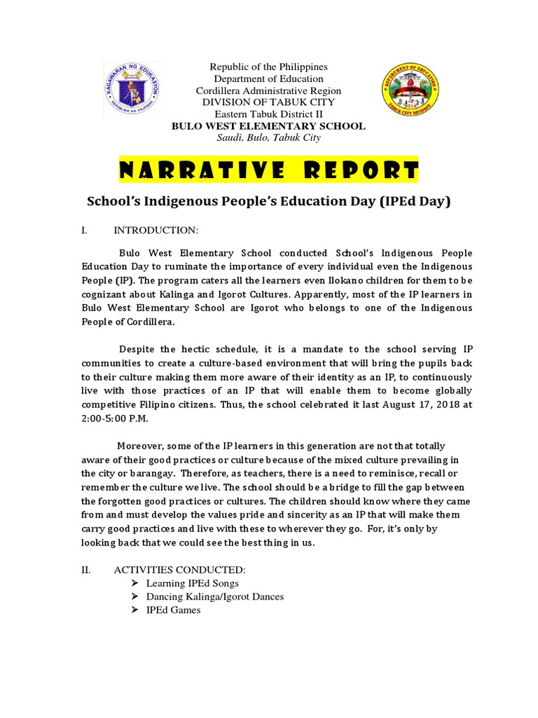 Narative Report On IPED | PDF | Cognition | Behavior Modification