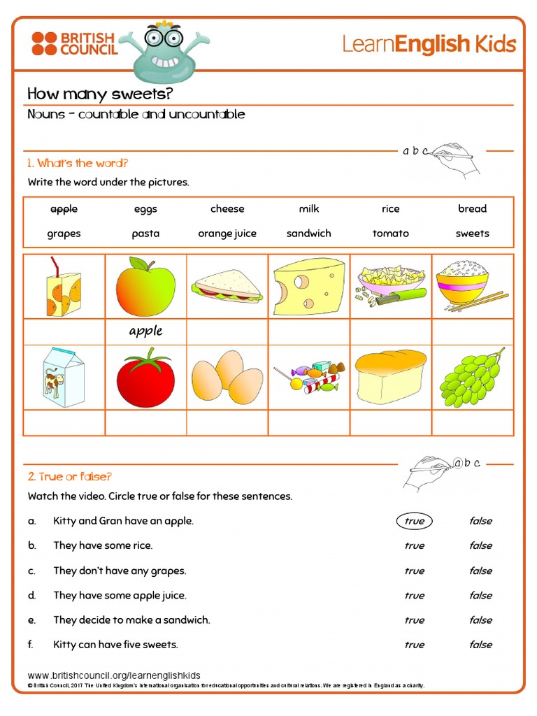 Grammar Videos How Many Sweets Worksheet | Download Free PDF | Grammar ...