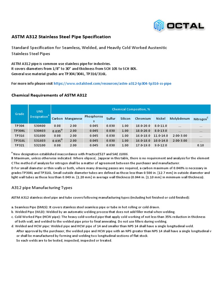 ASTM A312 2014 Specification For Seamless and Welded Austenitic ...