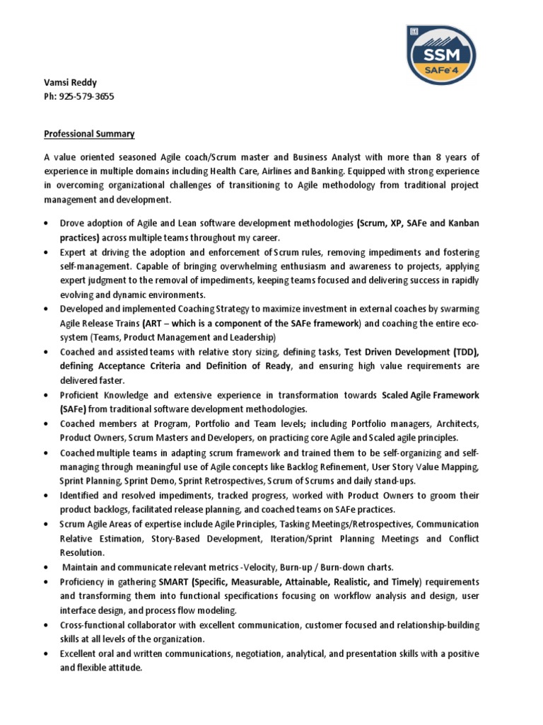Vamsi Resume | PDF | Scrum (Software Development) | Agile Software ... Vamsi Resume | PDF | Scrum (Software Development) | Agile Software ...