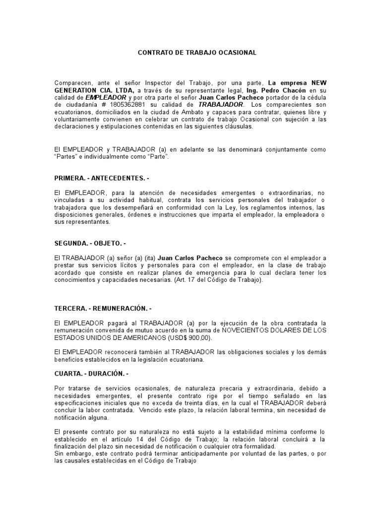 Contrato de Trabajo Ocasional | PDF | Derecho laboral | Información del gobierno