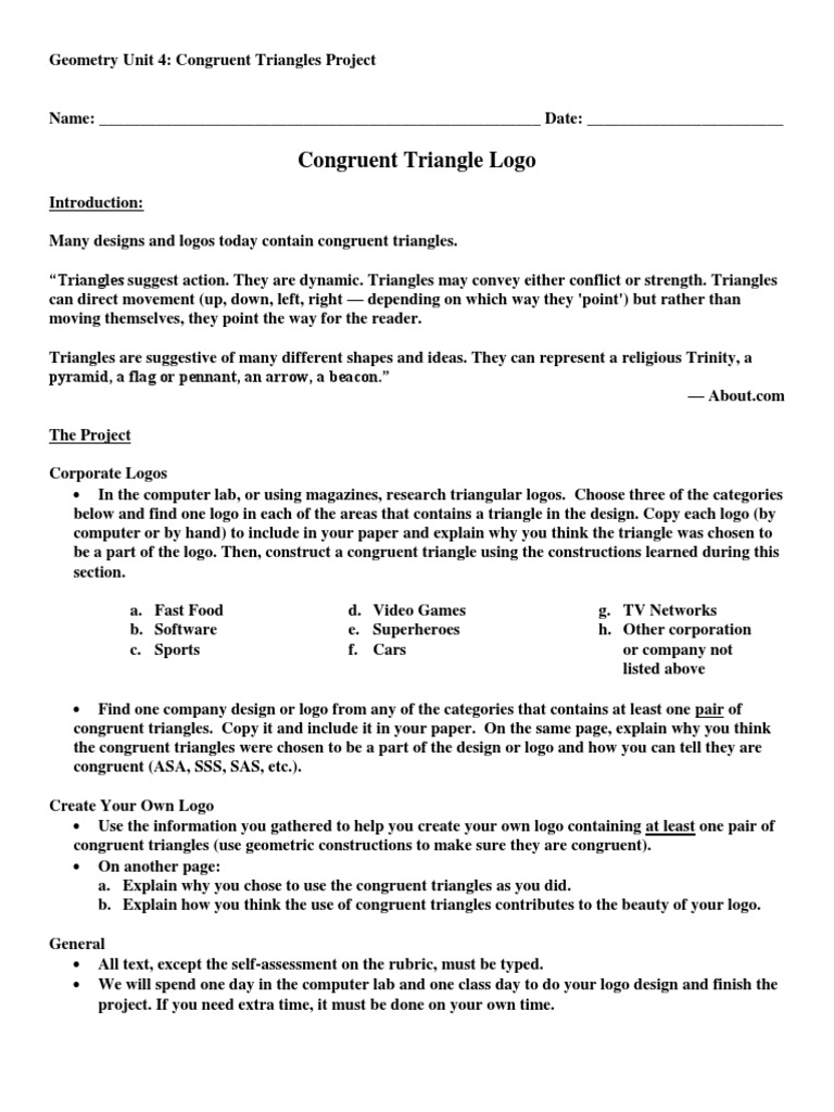 Geometry Unit 4 Project | PDF | Triangle | Rubric (Academic)