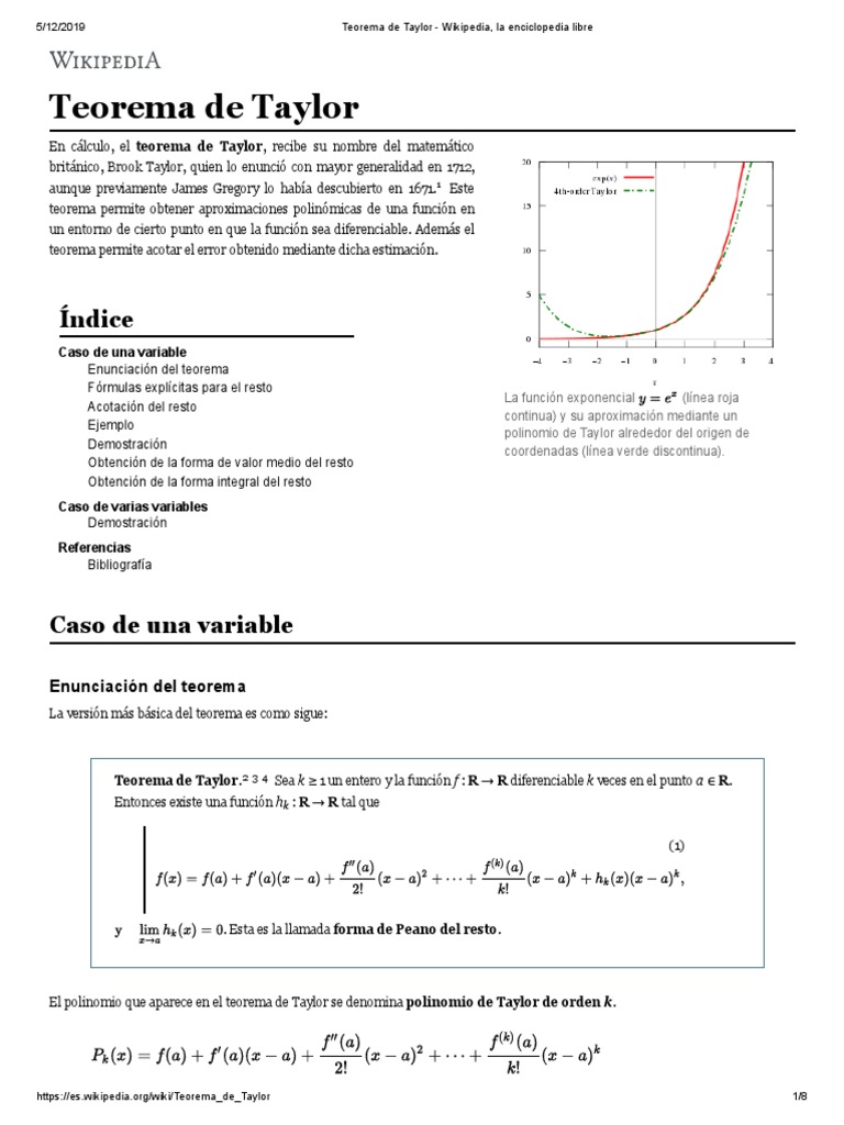 Teorema de Taylor - Wikipedia, La Enciclopedia Libre | PDF | Análisis ...