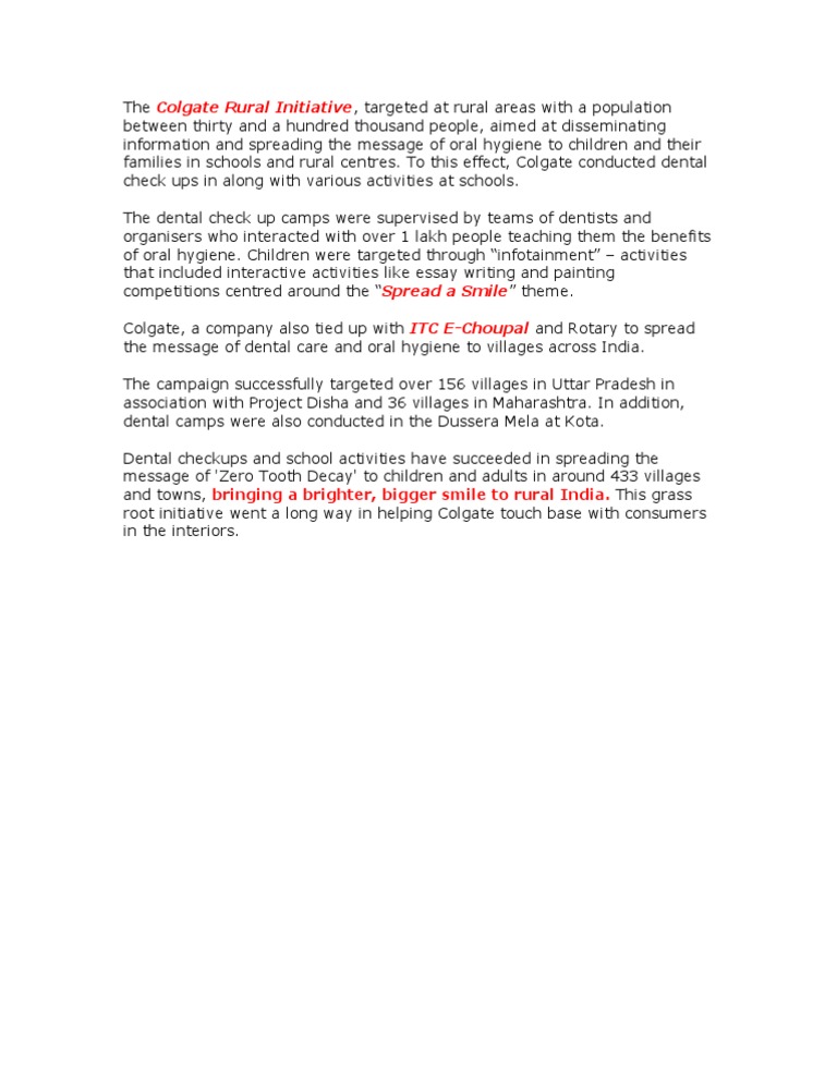 Colgate Rural Oral Hygiene Campaign | PDF