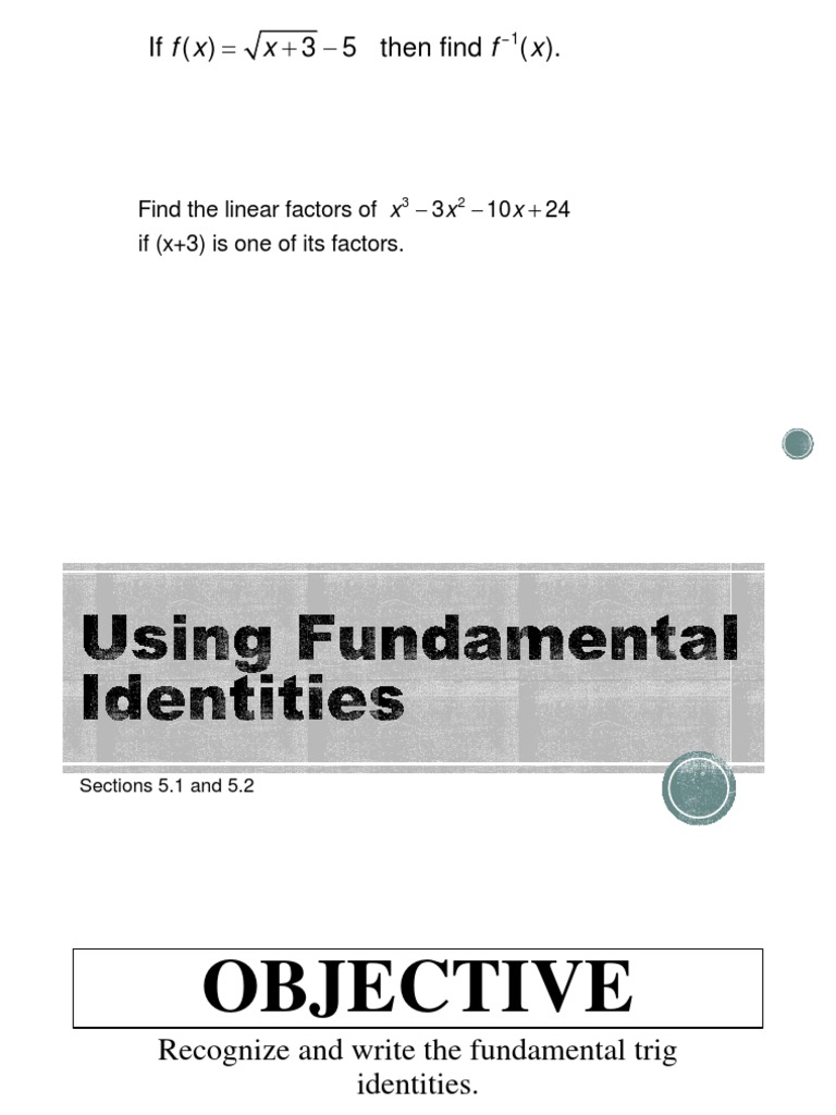 Lesson 1 - Using Fundamental Identities | PDF | Trigonometric Functions ...