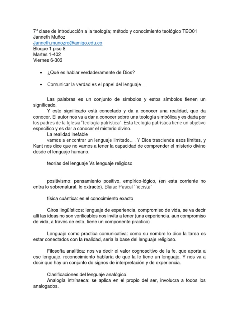 7° Clase de Introducción A La Teología Método y Conocimiento Teológico ...